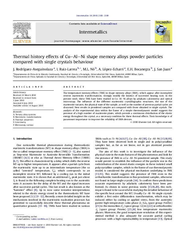 (PDF) Thermal history effects of Cu–Al–Ni shape memory alloys powder particles compared with ...