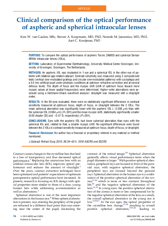 (PDF) Clinical comparison of the optical performance of aspheric and ...