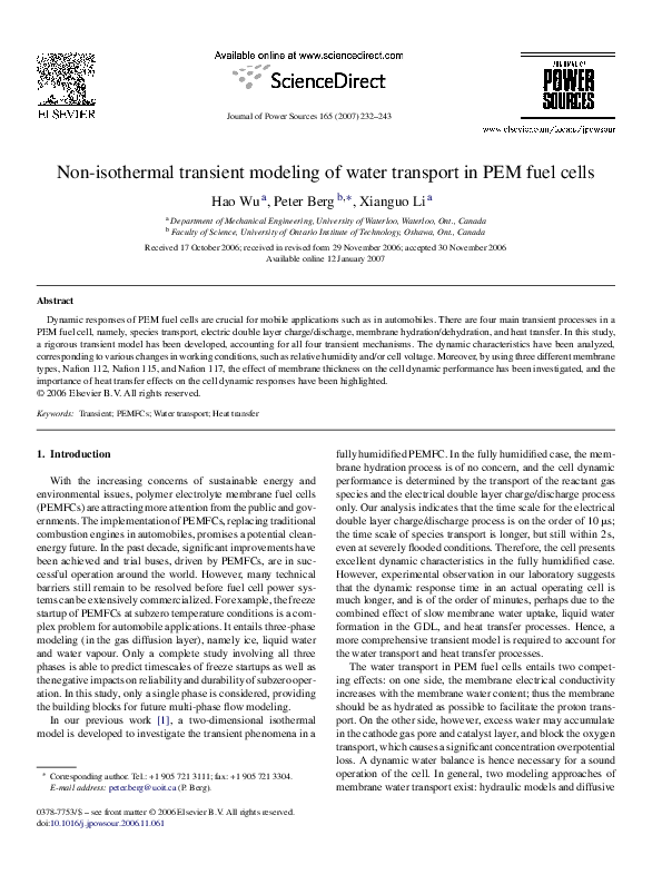 (PDF) Non-isothermal transient modeling of water transport in PEM fuel cells
