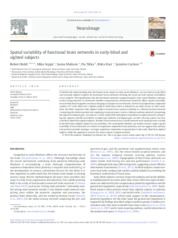 Pdf Spatial Variability Of Functional Brain Networks In Early Blind
