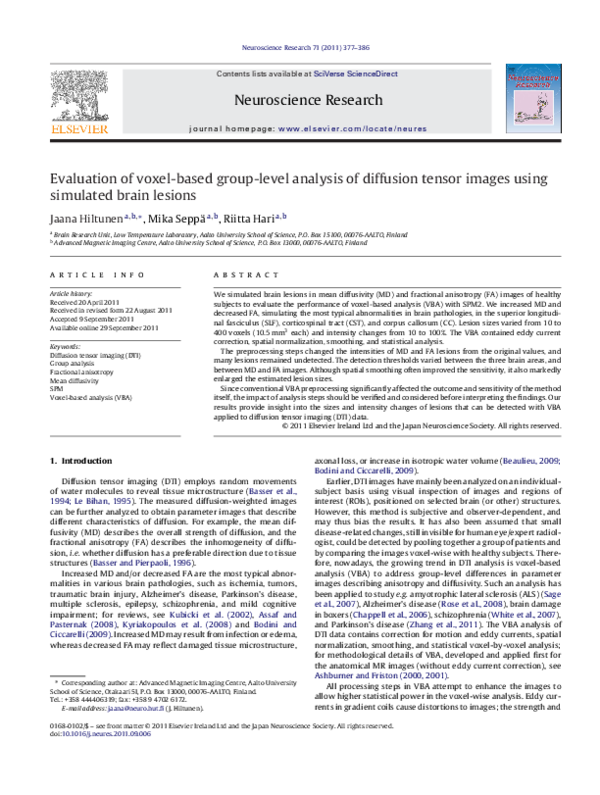 Pdf Evaluation Of Voxel Based Group Level Analysis Of Diffusion