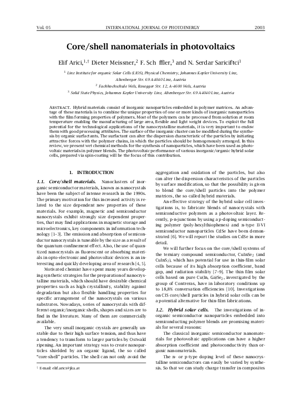 (PDF) Core/shell nanomaterials in photovoltaics
