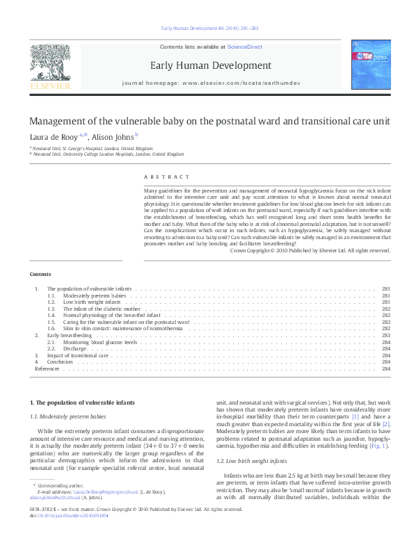 (PDF) Management of the vulnerable baby on the postnatal ward and ...