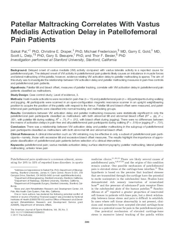 (PDF) Patellar Maltracking Correlates With Vastus Medialis Activation ...