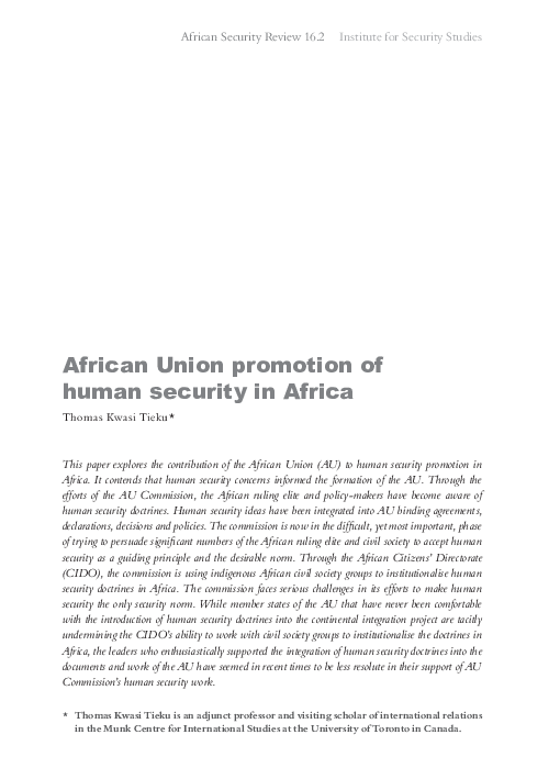 (PDF) African Union promotion of human security in Africa