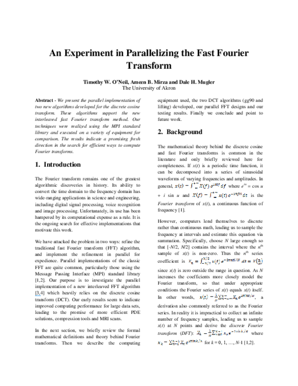 (PDF) An Experiment in Parallelizing the Fast Fourier Transform