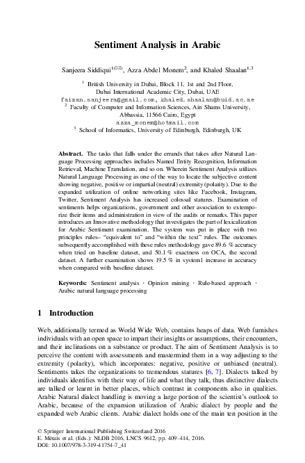 Sentiment Analysis in Arabic