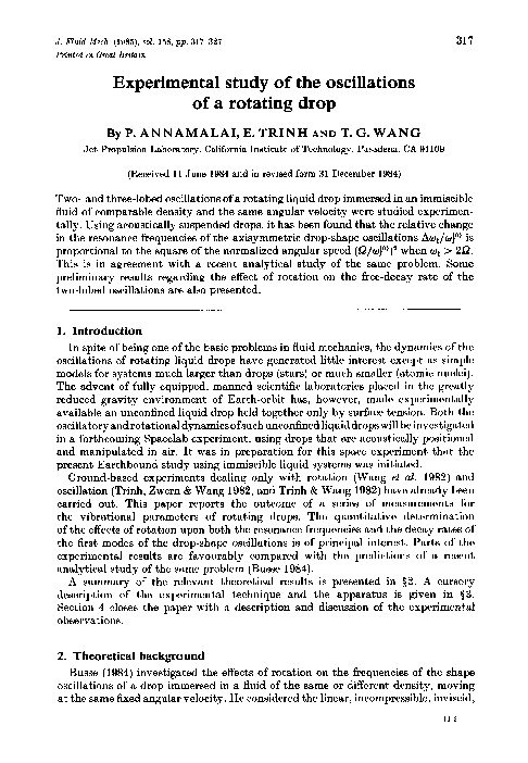 (PDF) Experimental study of the oscillations of a rotating drop