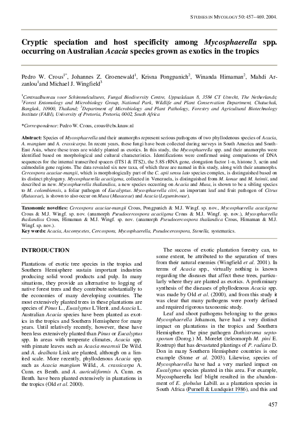 (PDF) Cryptic speciation and host specificity among Mycosphaerella spp ...