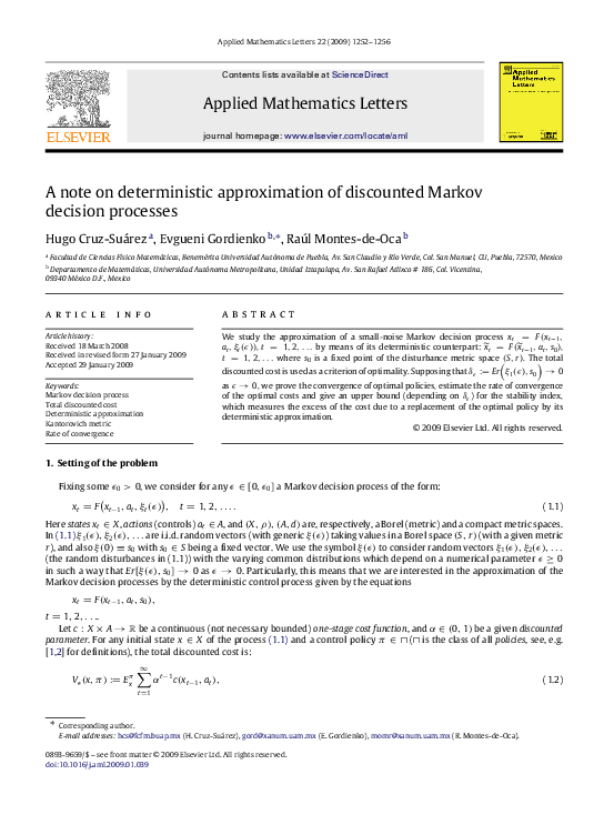 Pdf A Note On Deterministic Approximation Of Discounted Markov