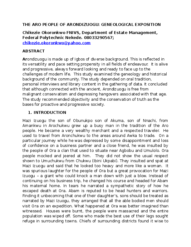 (DOC) THE ARO PEOPLE OF ARONDIZUOGU