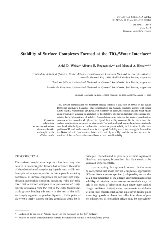 (PDF) Stability of surface complexes formed at the TiO2/water interface