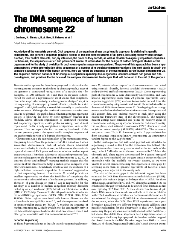 (PDF) The DNA sequence of human chromosome 22