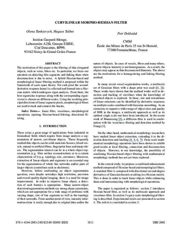 (PDF) Curvilinear morpho-Hessian filter