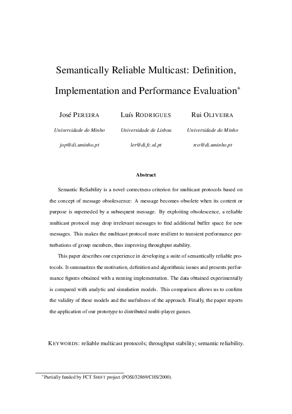 (PDF) Semantically Reliable Multicast: Definition, Implementation, and Performance Evaluation