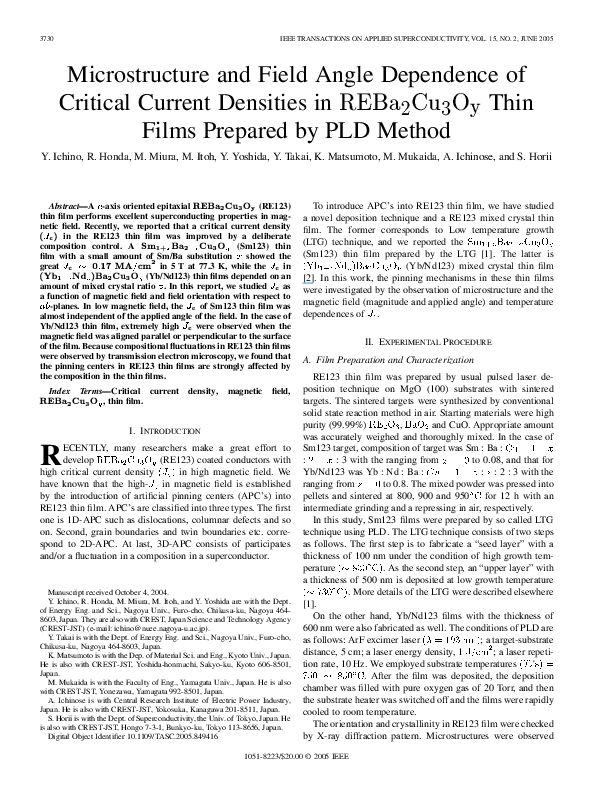 (PDF) Microstructure and Field Angle Dependence of Critical Current ...