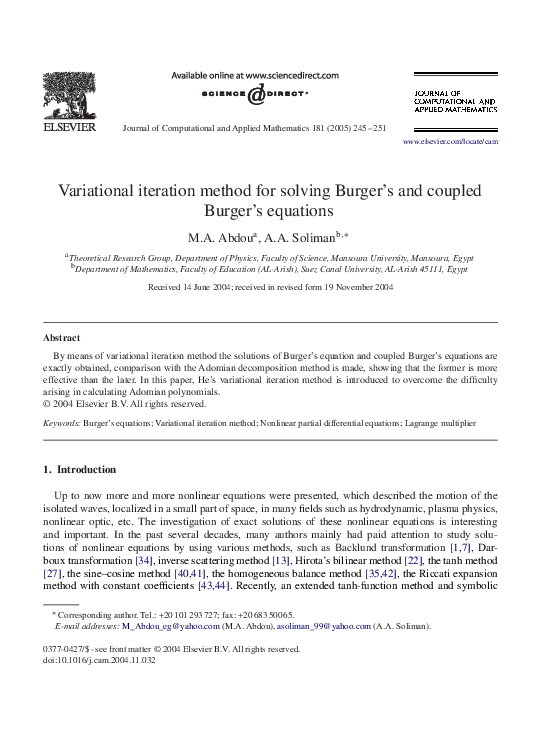 Pdf Variational Iteration Method For Solving Burgers And Coupled