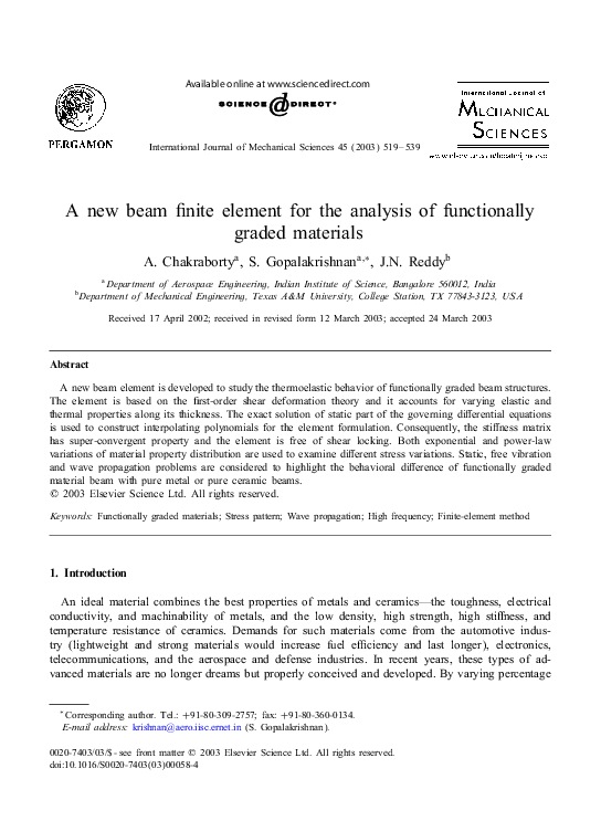 Pdf A New Beam Finite Element For The Analysis Of Functionally Graded