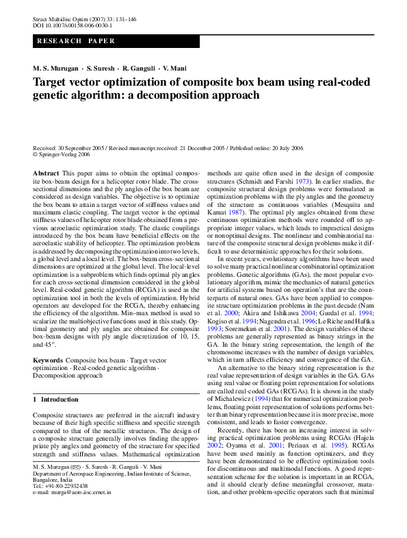Pdf Target Vector Optimization Of Composite Box Beam Using Real Coded Genetic Algorithm A