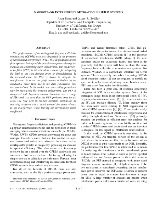 (PDF) Narrowband interference mitigation in BICM OFDM systems