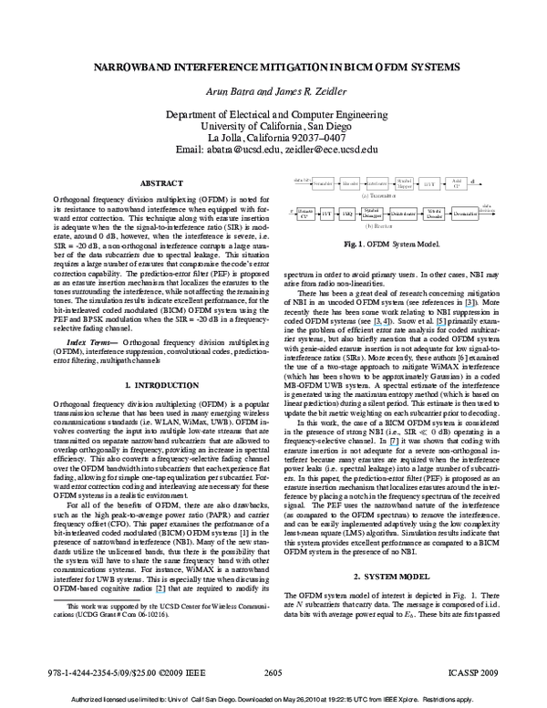 (PDF) Narrowband interference mitigation in OFDM systems