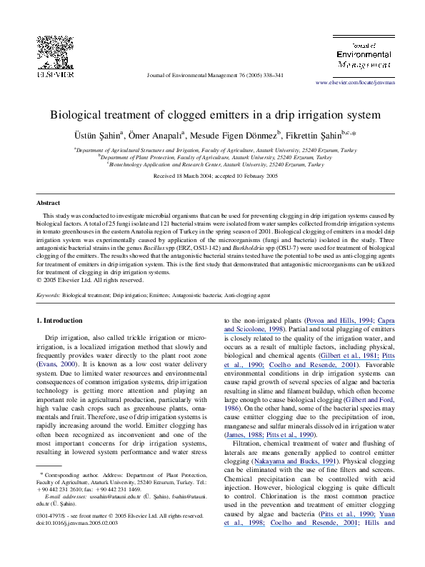 (PDF) Biological treatment of clogged emitters in a drip irrigation system