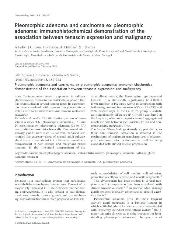 (PDF) Pleomorphic adenoma and carcinoma ex pleomorphic adenoma ...