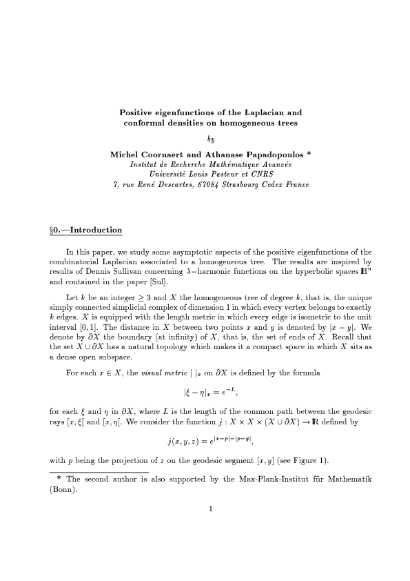 (PDF) Positive Eigenfunctions of the Laplacian and Conformal Densities on Homogeneous Trees