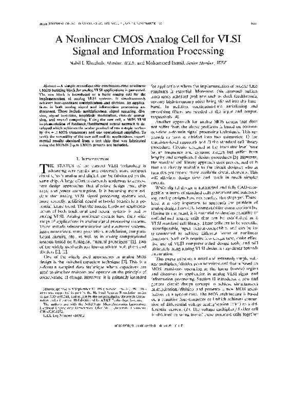 Pdf A Nonlinear Cmos Analog Cell For Vlsi Signal And Information Processing