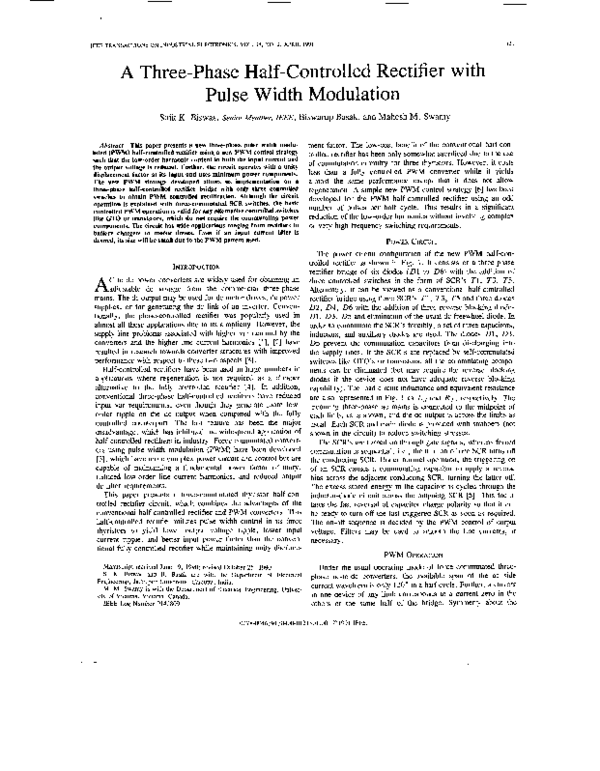 Pdf A Three Phase Half Controlled Rectifier With Pulse Width Modulation