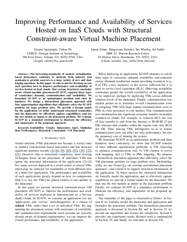(PDF) Improving Performance and Availability of Services Hosted on IaaS Clouds with Structural ...