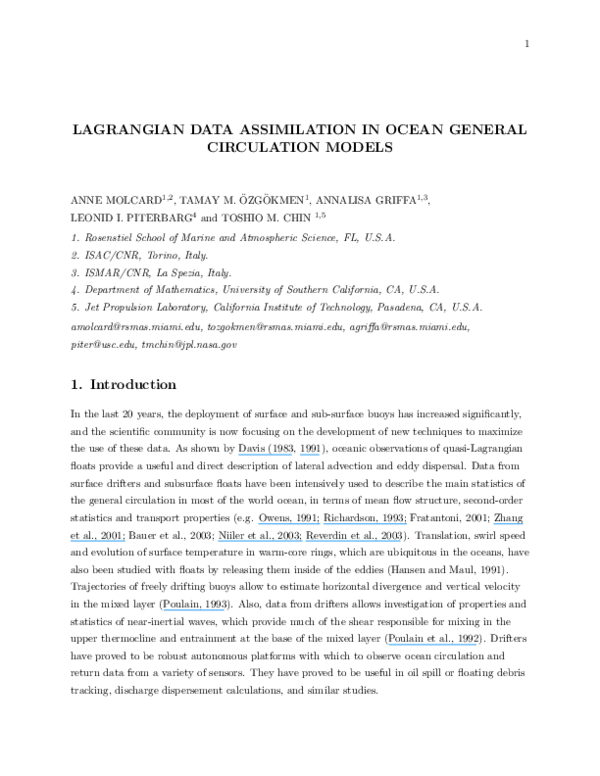 (PDF) Lagrangian Data Assimilation in Ocean General Circulation Models