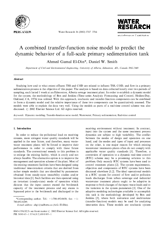 Pdf A Combined Transfer Function Noise Model To Predict The Dynamic Behavior Of A Full Scale