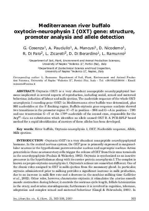 (PDF) Mediterranean river buffalo oxytocin-neurophysin I (OXT) gene ...