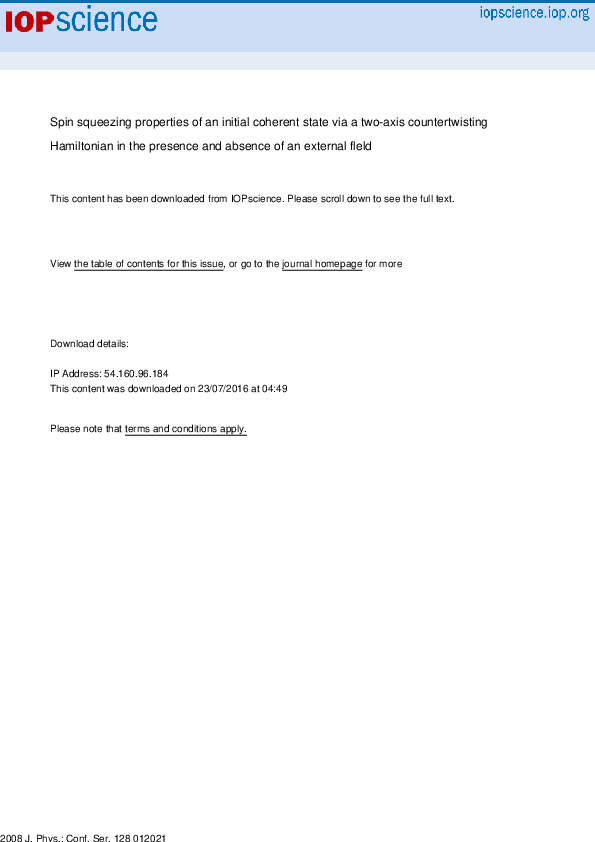 (PDF) Spin squeezing properties of an initial coherent state via a two-axis countertwisting ...