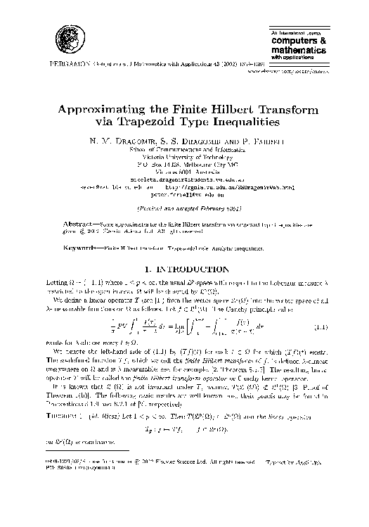 (PDF) Finite Hilbert Transform Approximations
