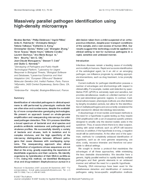 (PDF) Massively parallel pathogen identification using high-density microarrays
