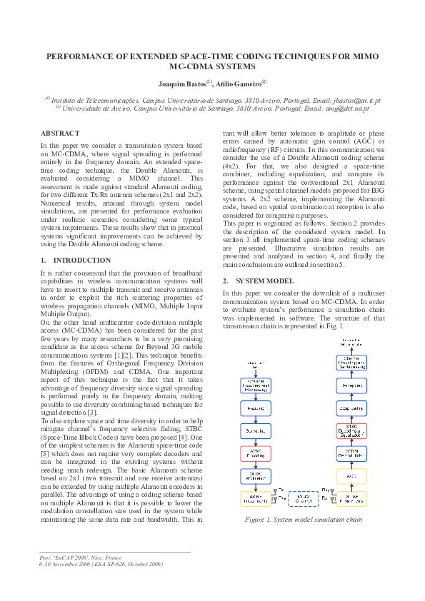 Pdf Performance Of Extended Space Time Coding Techniques For Mimo Mc