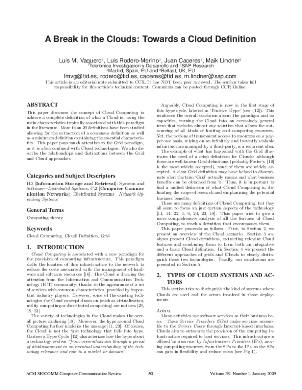 (PDF) A break in the clouds: towards a cloud definition