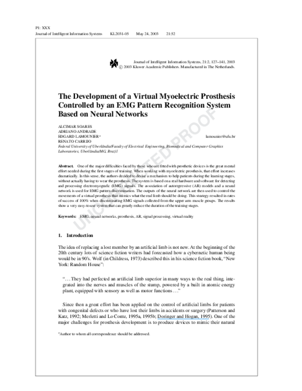 (PDF) The Development of a Virtual Myoelectric Prosthesis Controlled by an EMG Pattern ...