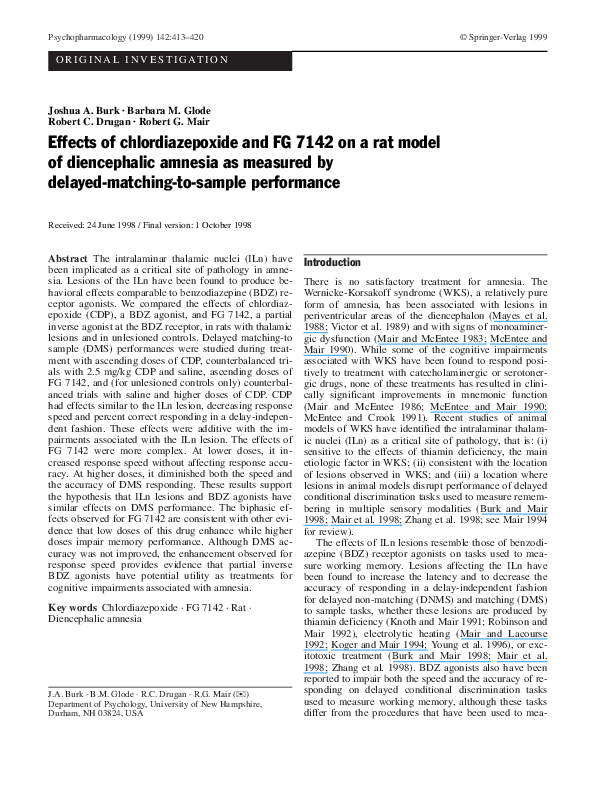 (PDF) Effects of chlordiazepoxide and FG 7142 on a rat model of ...