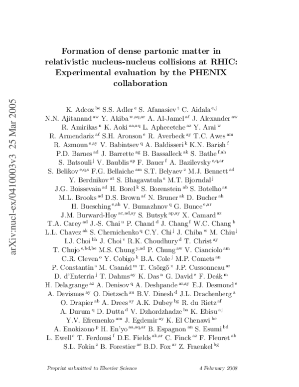 (PDF) Formation of dense partonic matter in relativistic nucleus ...