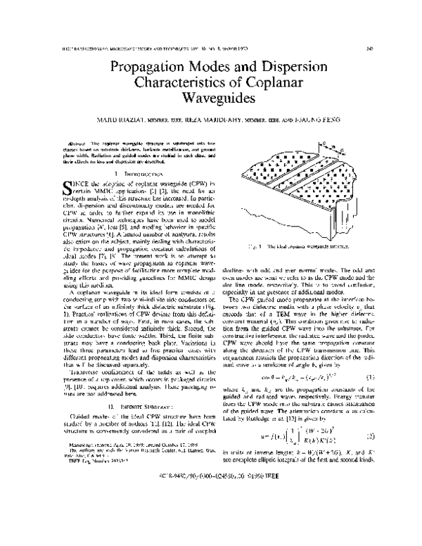 (PDF) Propagation modes and dispersion characteristics of coplanar waveguides