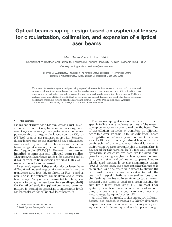 (PDF) Optical beam-shaping design based on aspherical lenses for ...