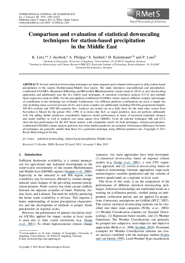(PDF) Comparison and evaluation of statistical downscaling techniques for station-based ...