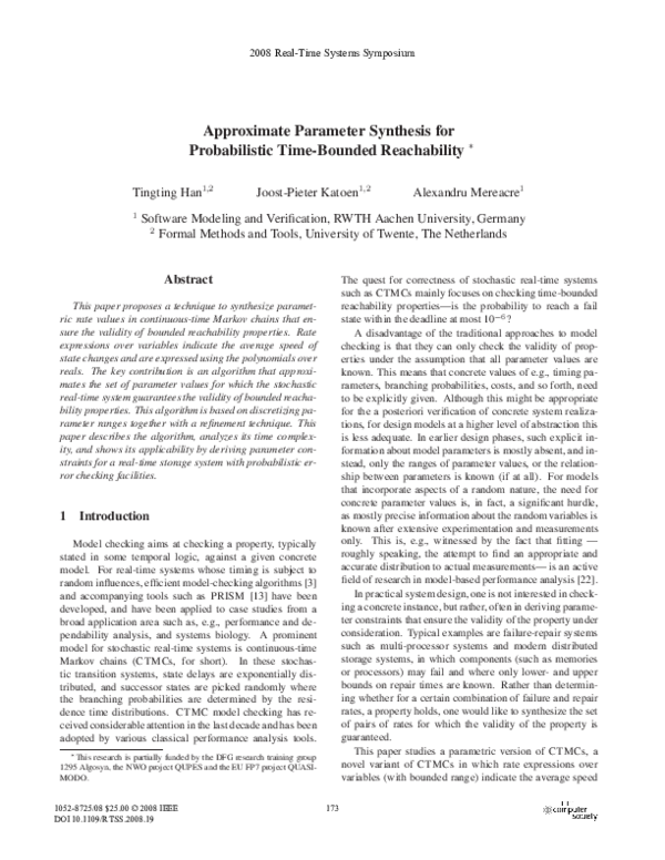 (PDF) Approximate Parameter Synthesis for Probabilistic Time-Bounded Reachability