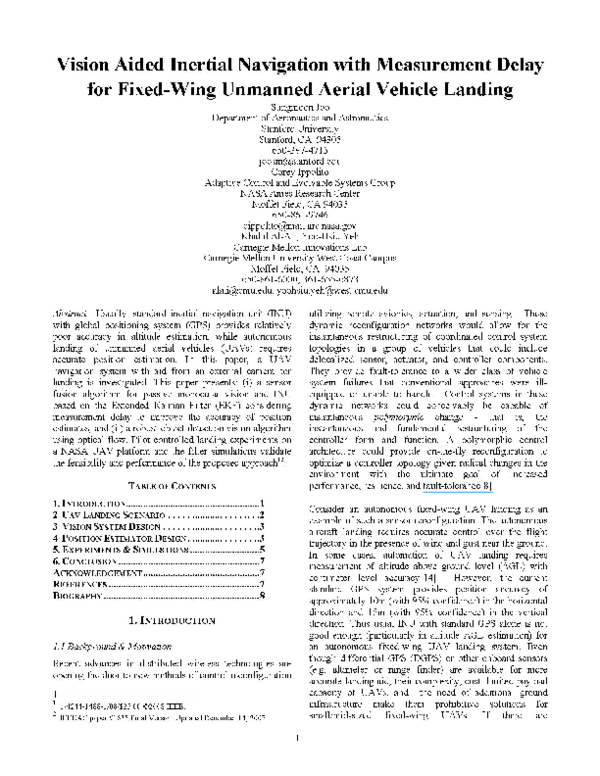 (PDF) Vision Aided Inertial Navigation with Measurement Delay for Fixed-Wing Unmanned Aerial ...