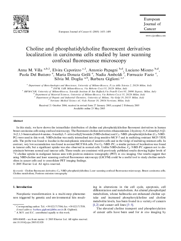 (PDF) Choline and phosphatidylcholine fluorescent derivatives ...