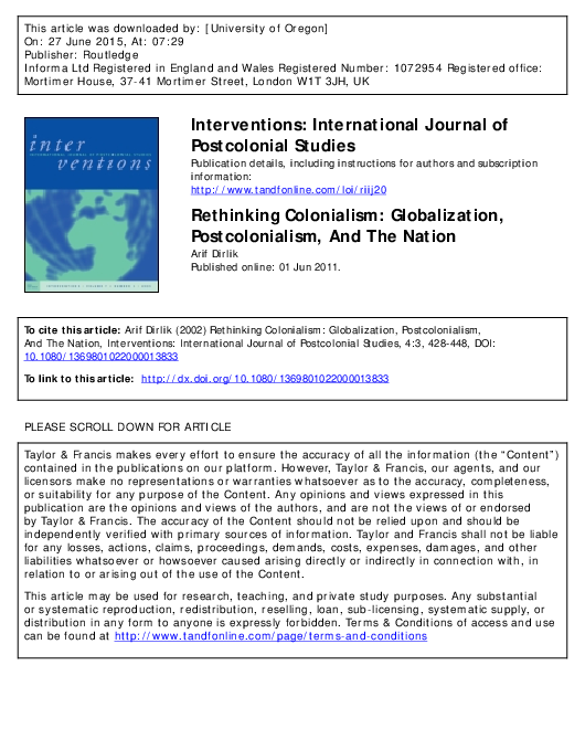 (PDF) Rethinking Colonialism: Globalization, Postcolonialism, And The ...