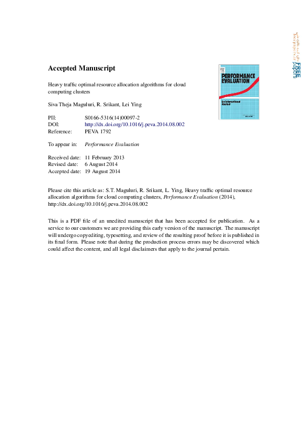 Pdf Heavy Traffic Optimal Resource Allocation Algorithms For Cloud Computing Clusters Heavy